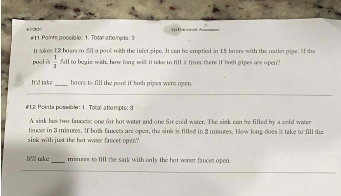 Solved xyzHomework Assessment -1/7/2020 #11 Points possible: | Chegg.com