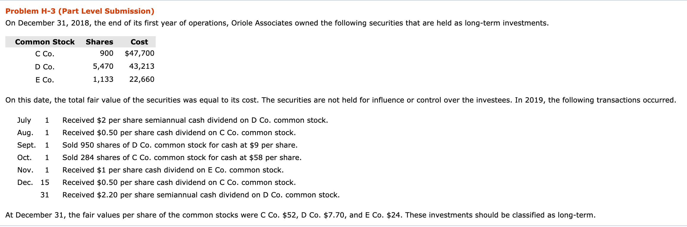 Solved Problem H-3 (Part Level Submission) On December 31, | Chegg.com