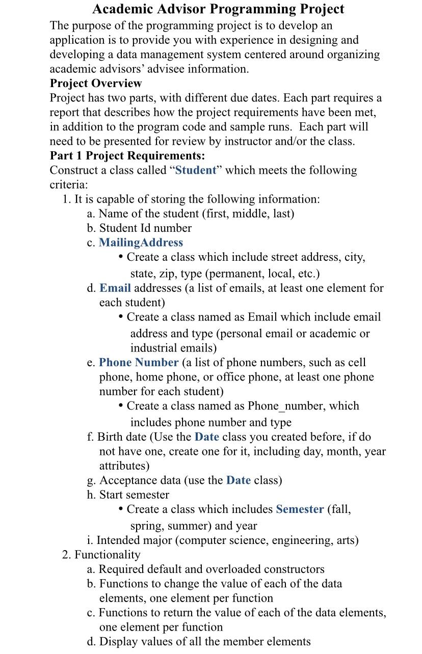 Solved Academic Advisor Programming Project The purpose of | Chegg.com