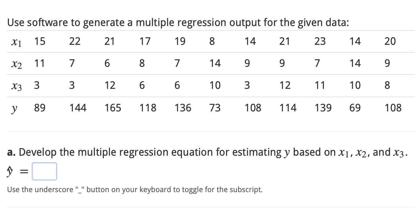Solved Use software to generate a multiple regression output | Chegg.com