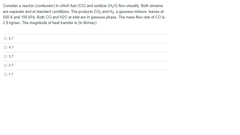 Solved Consider a reactor (combustor) in which fuel (CO) and | Chegg.com