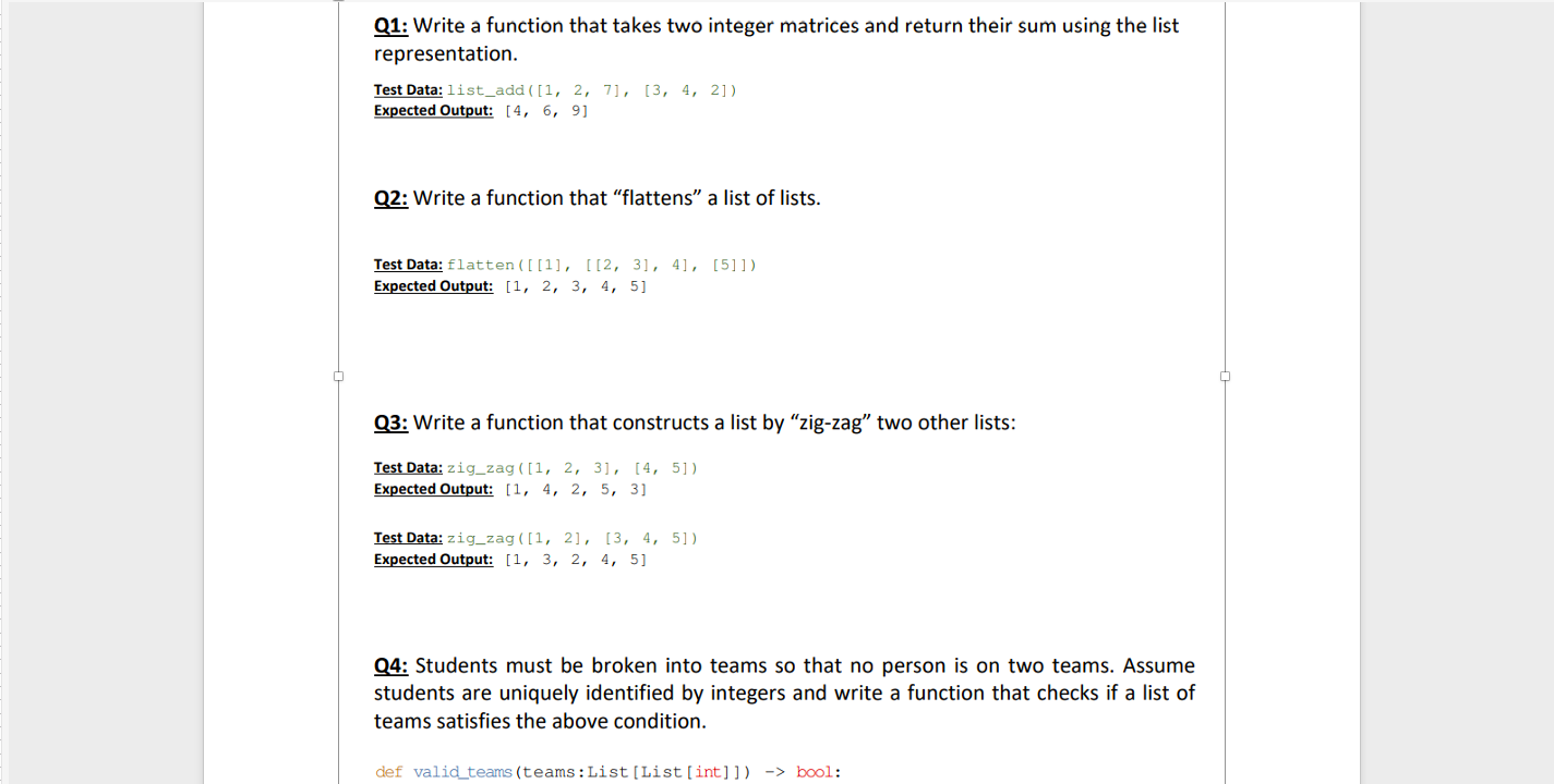 Solved Q1: Write a function that takes two integer matrices | Chegg.com
