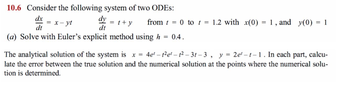 10.6 Consider the following system of two ODEs: | Chegg.com