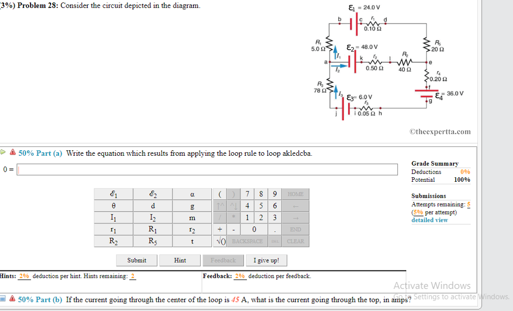 Solved 3%) Problem 28: Consider the circuit depicted in the | Chegg.com