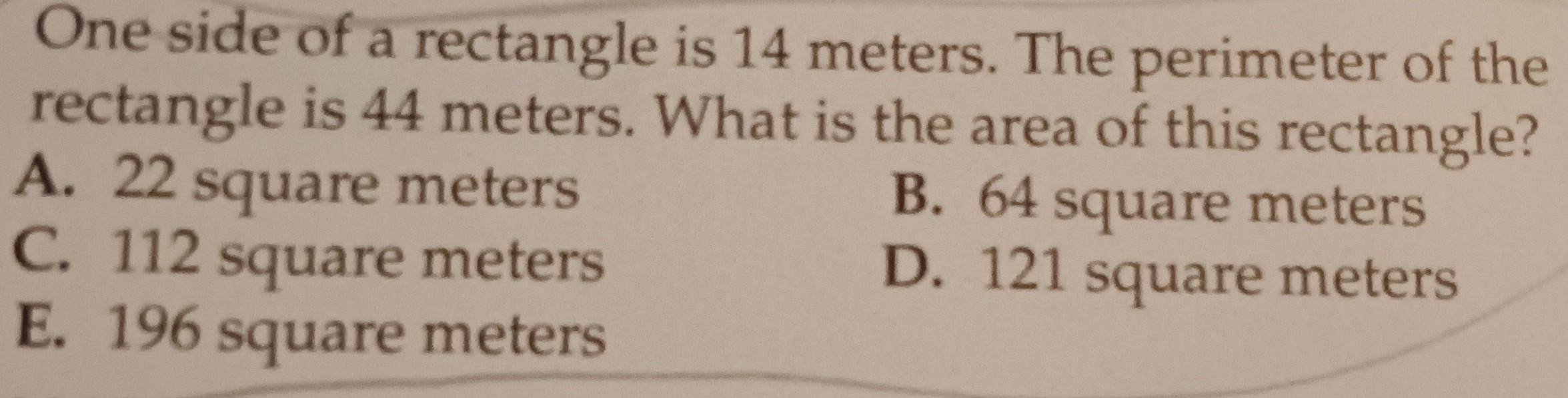 Solved One side of a rectangle is 14 meters. The perimeter | Chegg.com