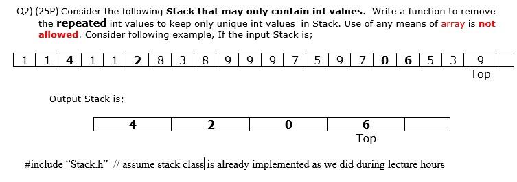 Solved Q2) (25P) Consider the following Stack that may only | Chegg.com