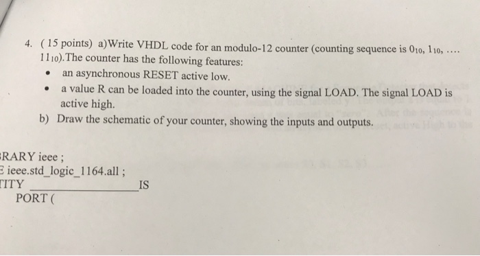 Solved 4 15 Points A Write Vhdl Code For An Modulo 12