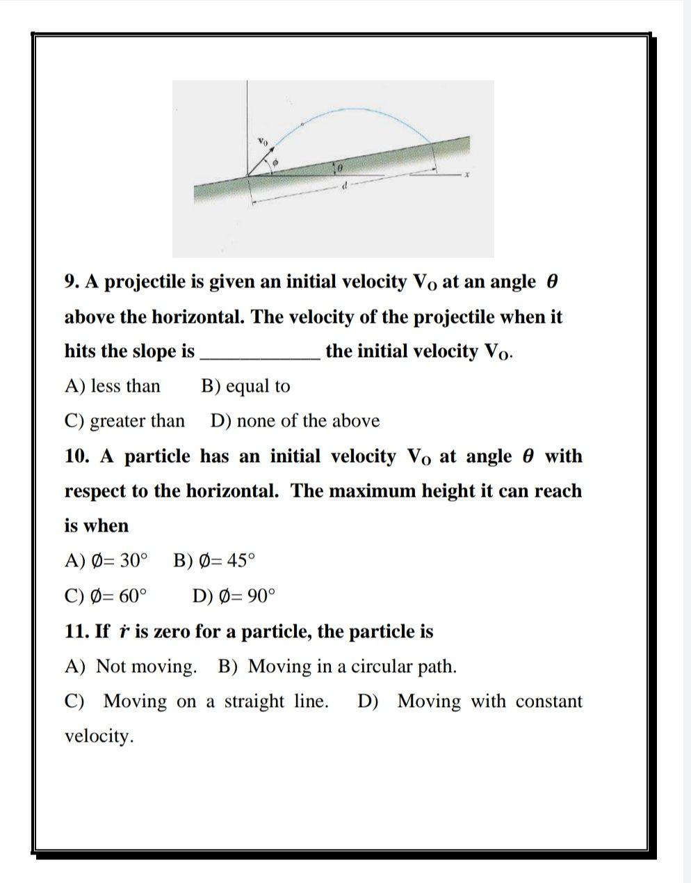 Solved VA 9. A projectile is given an initial velocity Vo at | Chegg.com
