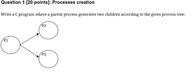 Solved Question 1 (20 points]: Processes creation Write a C | Chegg.com