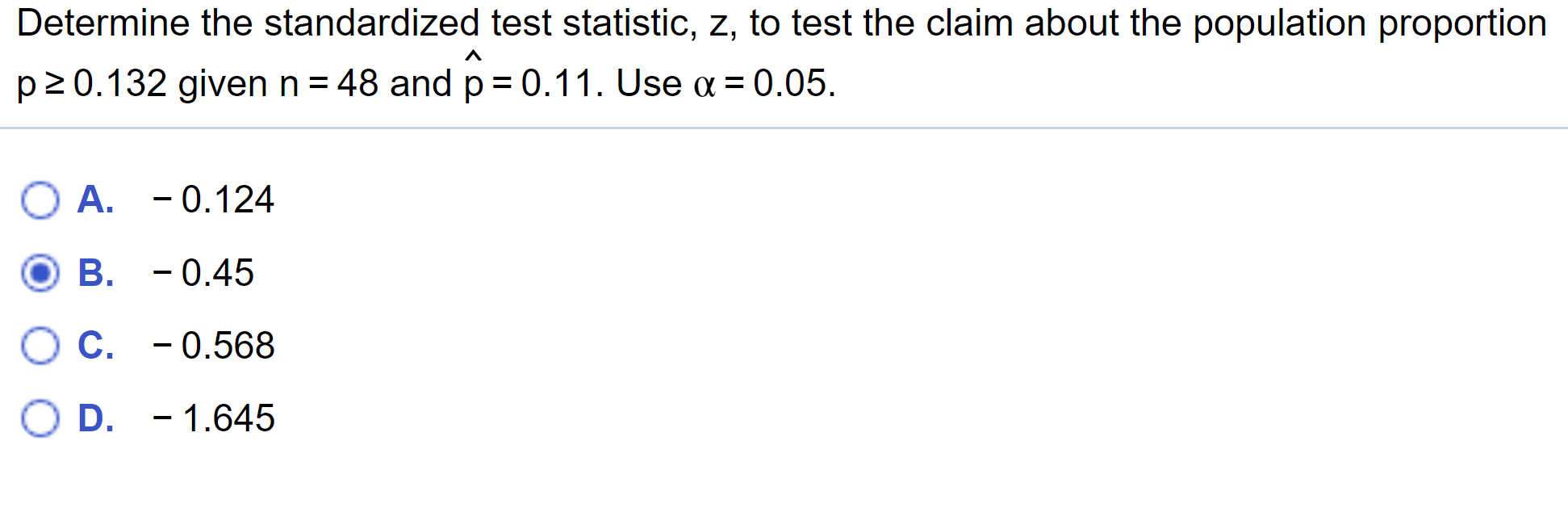 Solved Determine the standardized test statistic, z, to test | Chegg.com