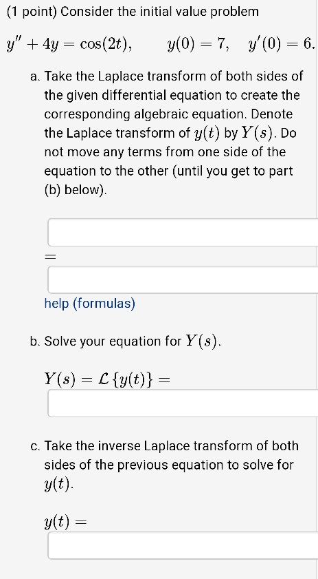 Solved (1 point) Consider the initial value problem y" + 4y | Chegg.com