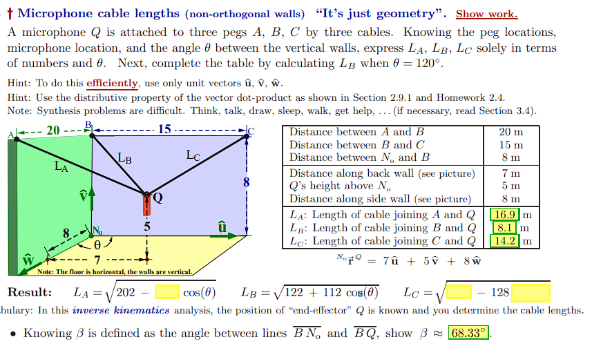 Solved † Microphone cable lengths (non-orthogonal walls) | Chegg.com