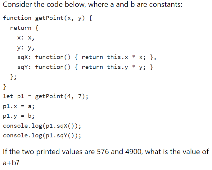 Solved Consider the code below, where a and b are constants: | Chegg.com