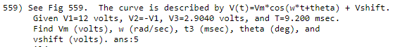 Solved 559) See Fig 559. The curve is described by V(t) =Vm* | Chegg.com