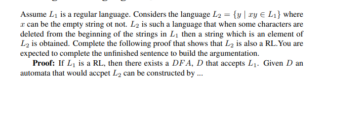 Solved Assume L1 is a regular language. Considers the | Chegg.com