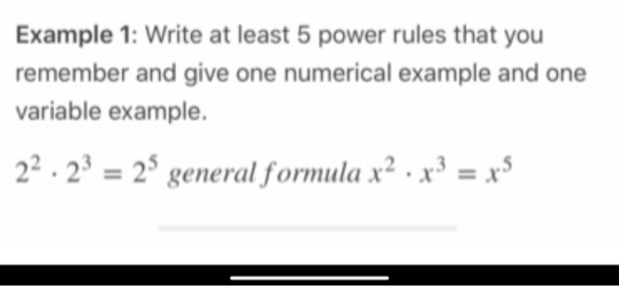 Solved Example 1: Write at least 5 power rules that you | Chegg.com