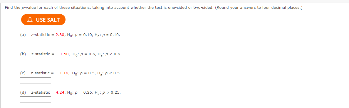Solved Find the p-value for each of these situations, taking | Chegg.com