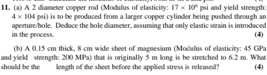 Solved 11. (a) A 2 diameter copper rod (Modulus of | Chegg.com