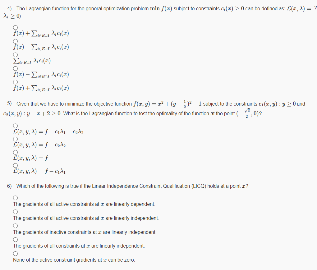 Solved The Lagrangian function for the general optimization | Chegg.com