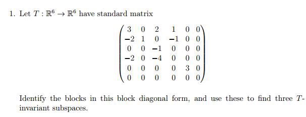 Solved Let T: R rightarrow R^6 have standard matrix (3 -2 0 | Chegg.com