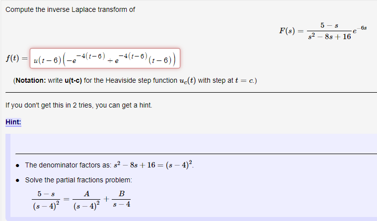 Solved Compute the inverse Laplace transform of | Chegg.com