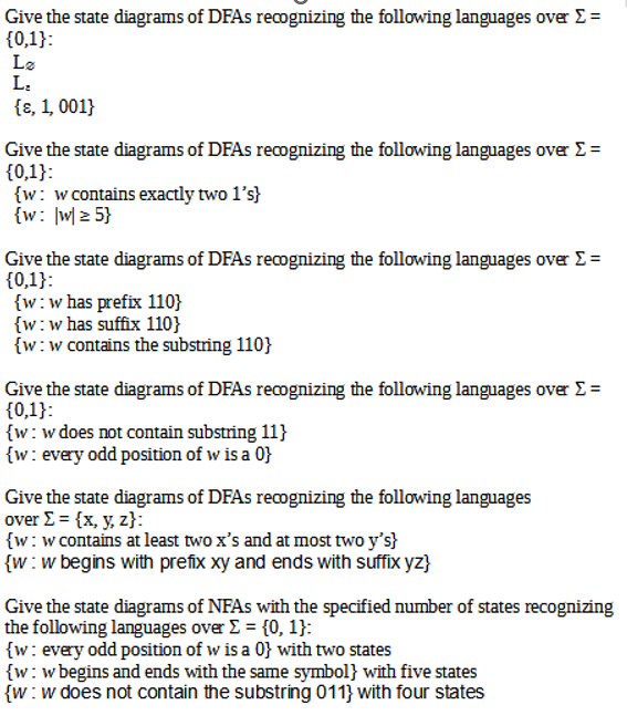 Solved Give the state diagrams of DFAs recognizing the | Chegg.com