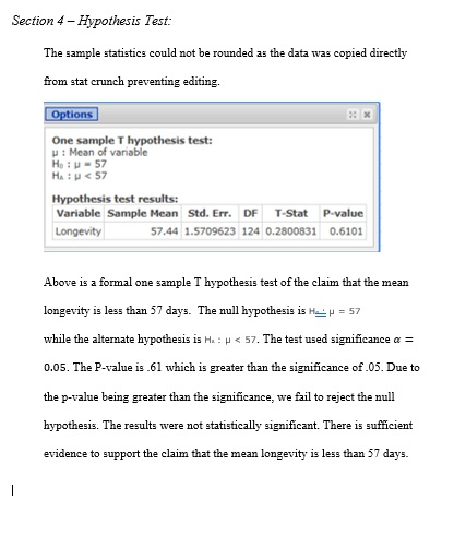 Solved Section 4 Hypothesis Test: The sample statistics | Chegg.com