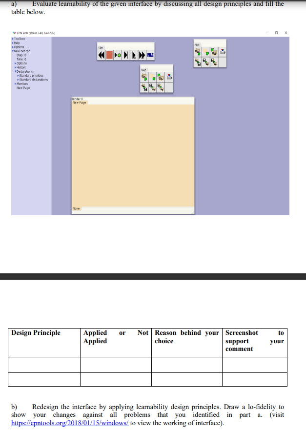 a) Evaluate learnability of the given interface by | Chegg.com