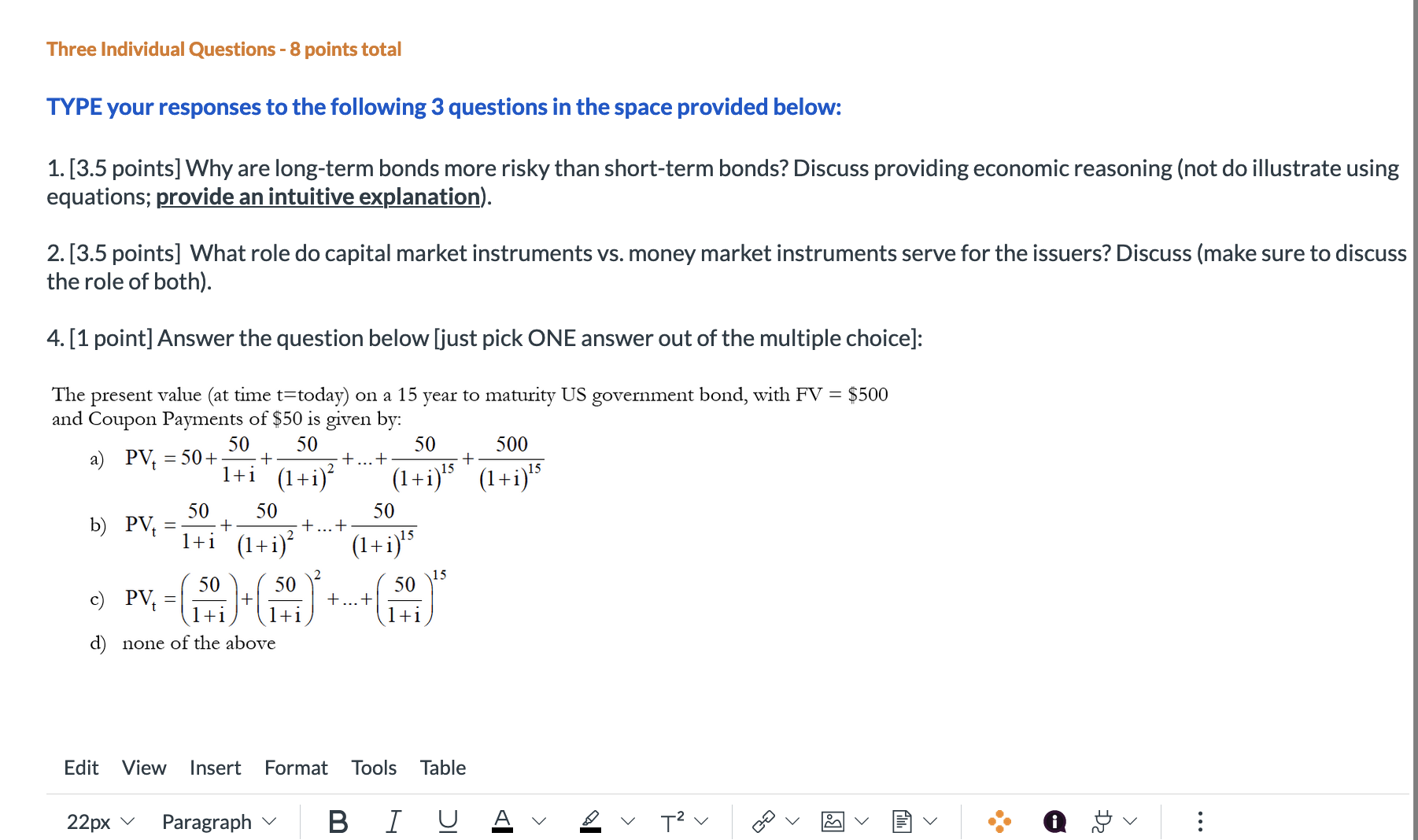 Solved Three Individual Questions - 8 points total TYPE your | Chegg.com