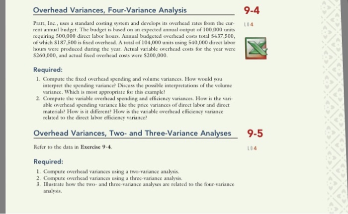 Solved Overhead Variances, Four-Variance Analysis 9-4 Pratt, | Chegg.com