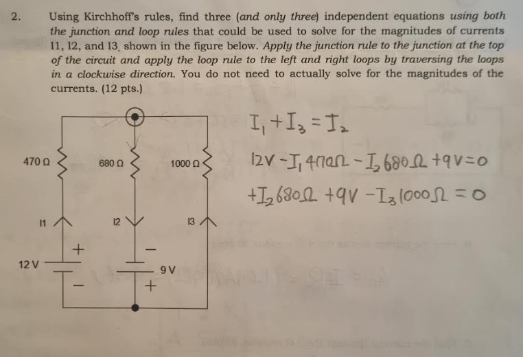 Solved Using Kirchhoff's rules, find three (and only three) | Chegg.com