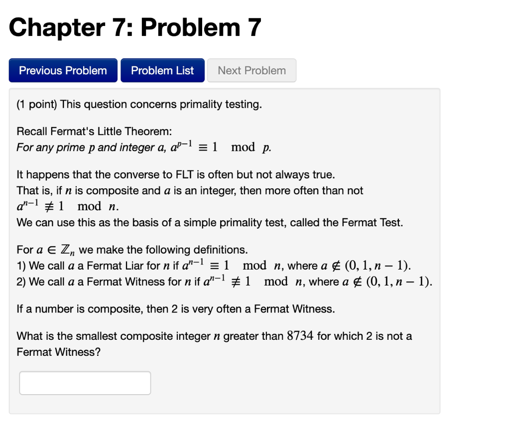 Solved 1 point) This question concerns primality | Chegg.com