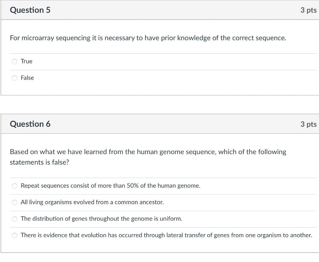 Solved Question 5 3 pts For microarray sequencing it is | Chegg.com