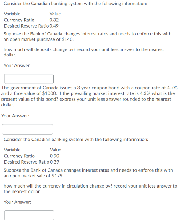 Consider the Canadian banking system with the | Chegg.com
