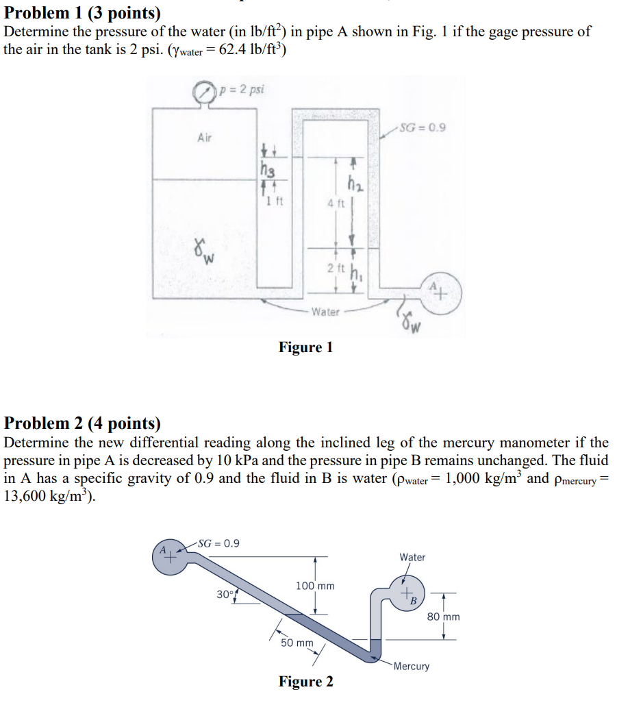 Solved Problem 1 (3 points) Determine the pressure of the | Chegg.com