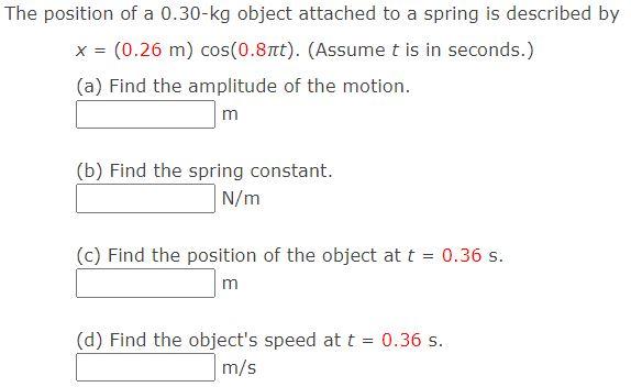 Solved Position Of A 0 30−kg Object Attached To A Spring Is