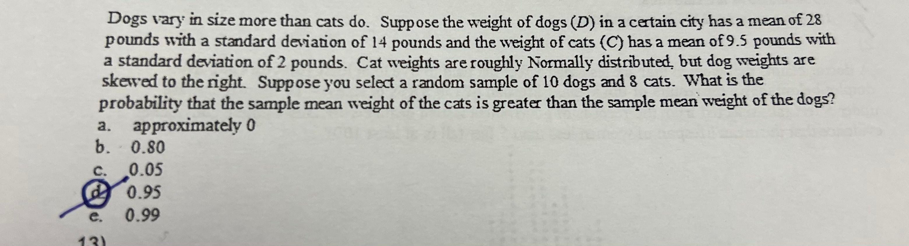 Solved a а Dogs vary in size more than cats do. Suppose the | Chegg.com