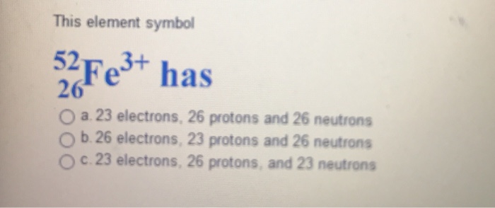 Solved This element symbol 523+ Fe has 26 O a 23 electrons, | Chegg.com