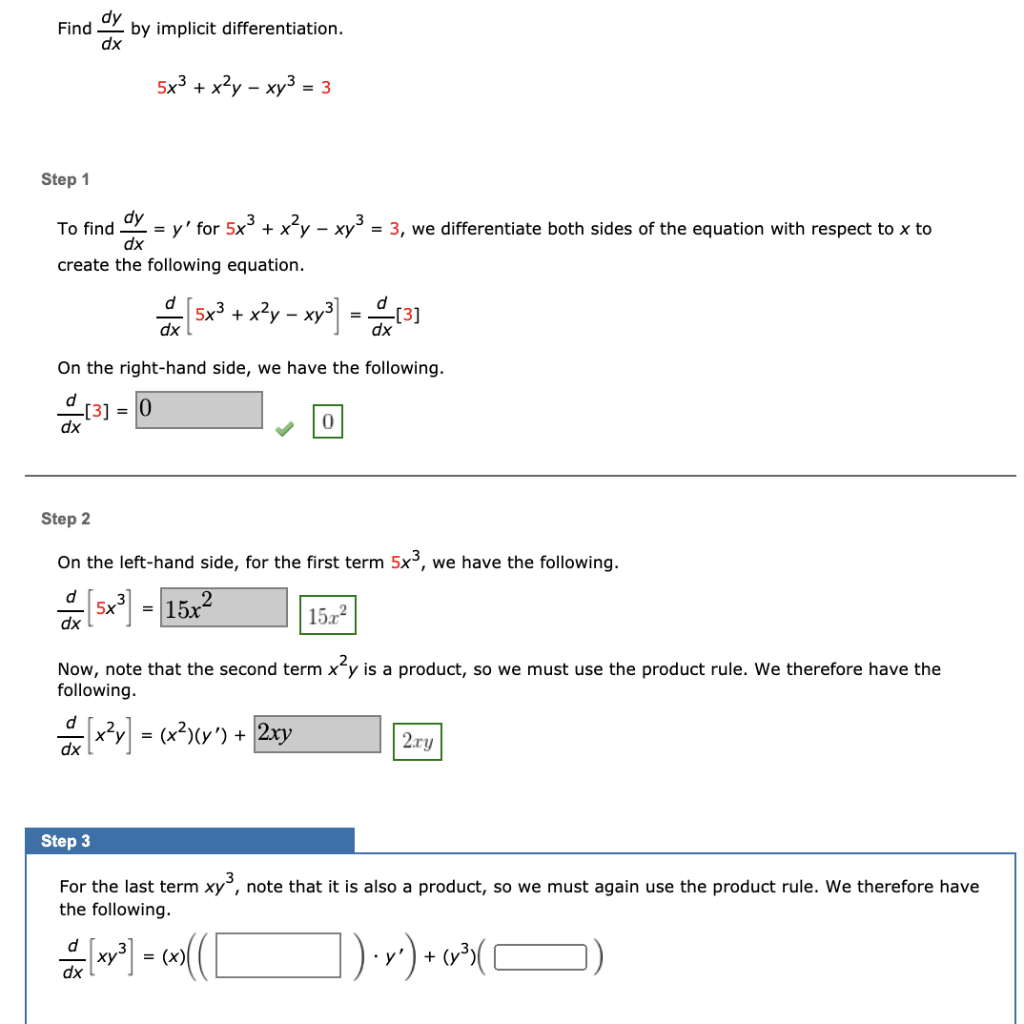Solved Find dy dx by implicit differentiation. 5x3 + x²y – | Chegg.com