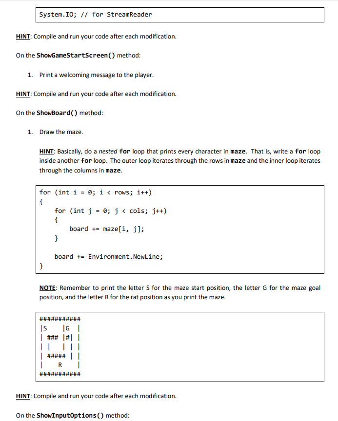 Objectives • Make a simple, text-based, console Maze | Chegg.com