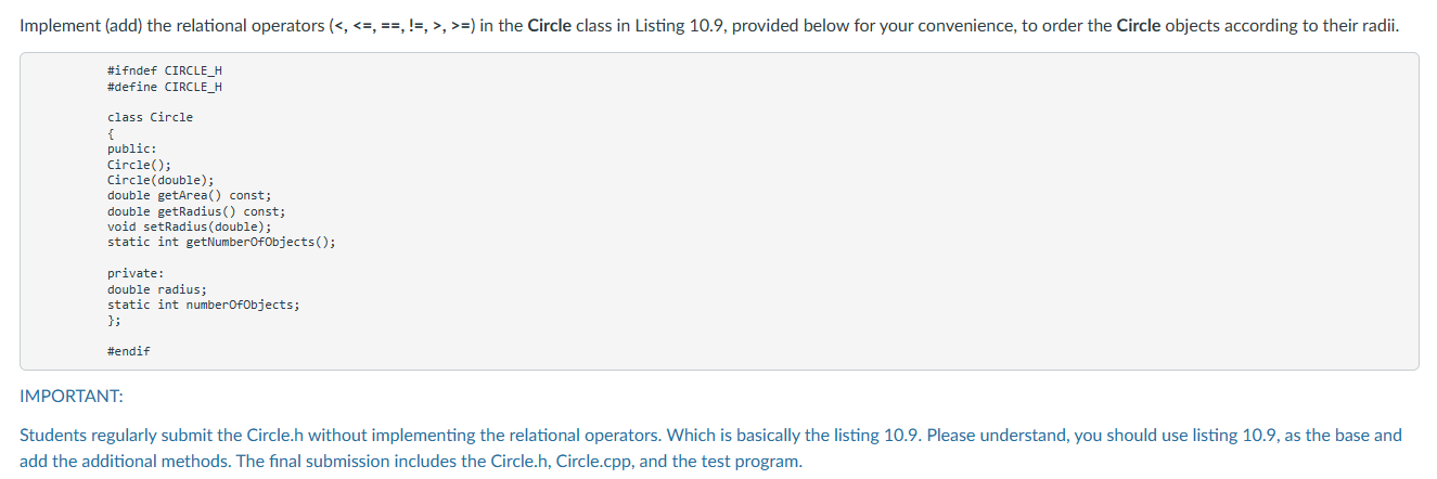 Solved Implement (add) the relational operators | Chegg.com
