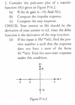 Solved 2. Consider the pole-zero plot of a transfer function | Chegg.com