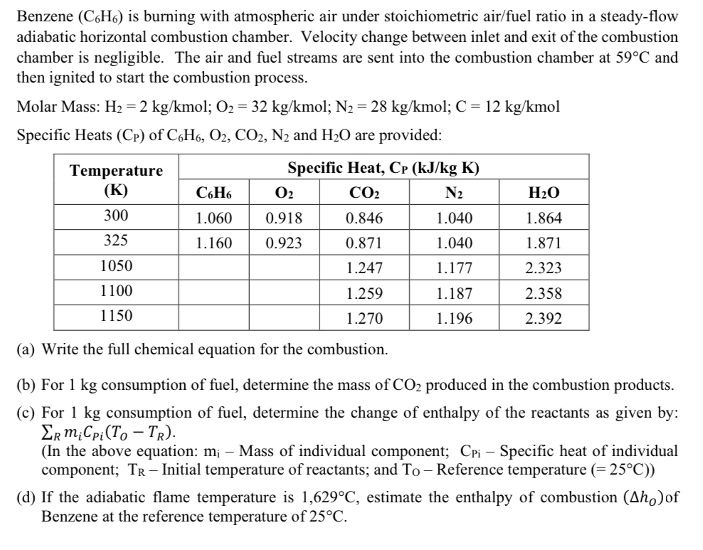 Solved Benzene (C6H6) is ﻿burning with atmospheric air under | Chegg.com