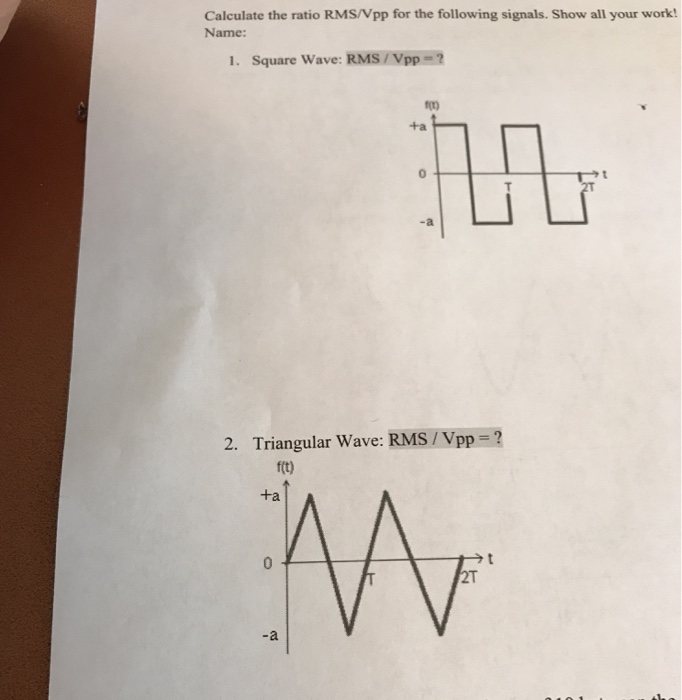 Solved Calculate the ratio RMS/Vpp for the following | Chegg.com