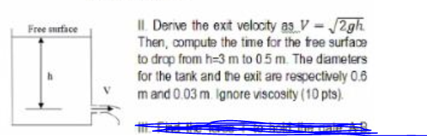 Solved Derive the exit velocity as V=sqrt(2*g*h) Then, | Chegg.com