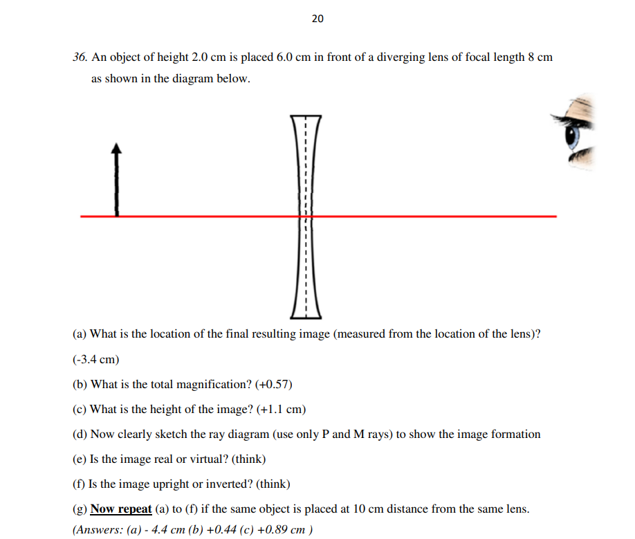 Solved 20 36. An object of height 2.0 cm is placed 6.0 cm in | Chegg.com
