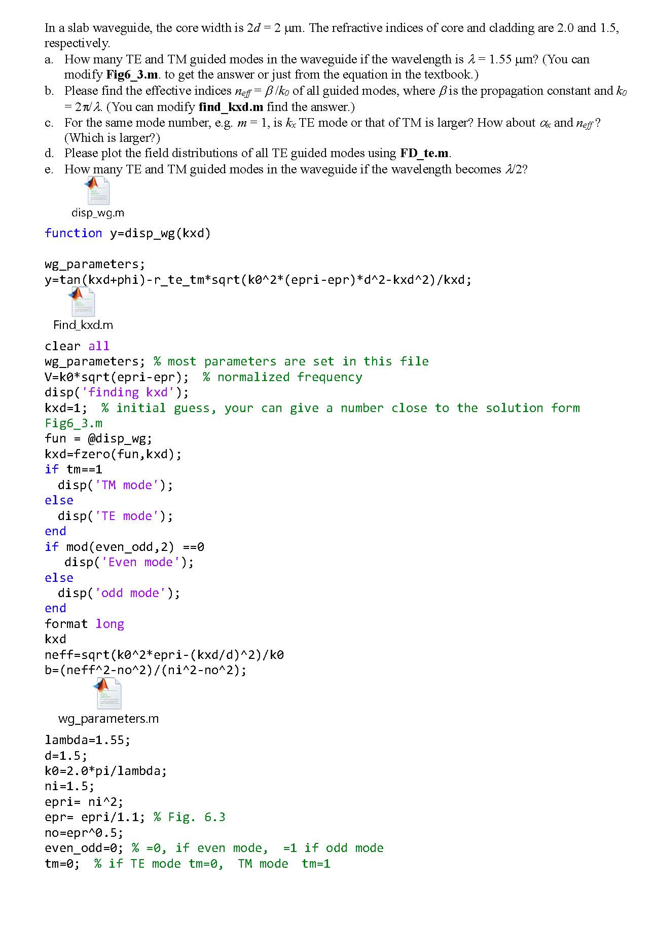 Solved In a slab waveguide, the core width is 2d=2μm. ﻿The | Chegg.com