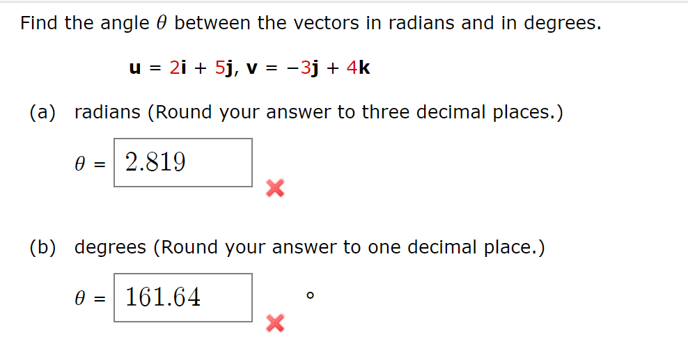 Solved Find the angle θ ﻿between the vectors in radians and | Chegg.com