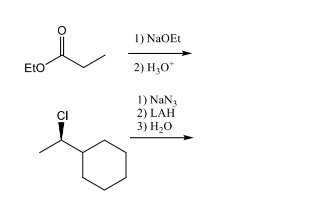Solved 1) NaOET Eto 2) H30+ 1) NaN3 2) LAH 3) H2O | Chegg.com