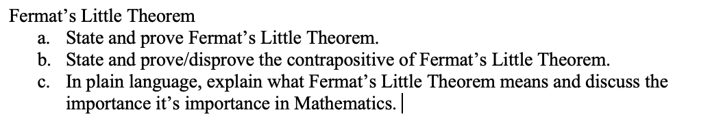 Solved Fermat's Little Theorem a. State and prove Fermat's | Chegg.com